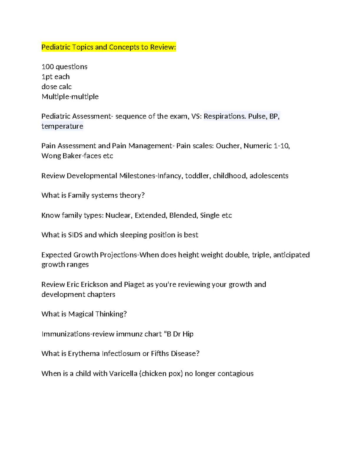 Pediatric Final Exam Review: Key Concepts and Topics for 2024 - Studocu