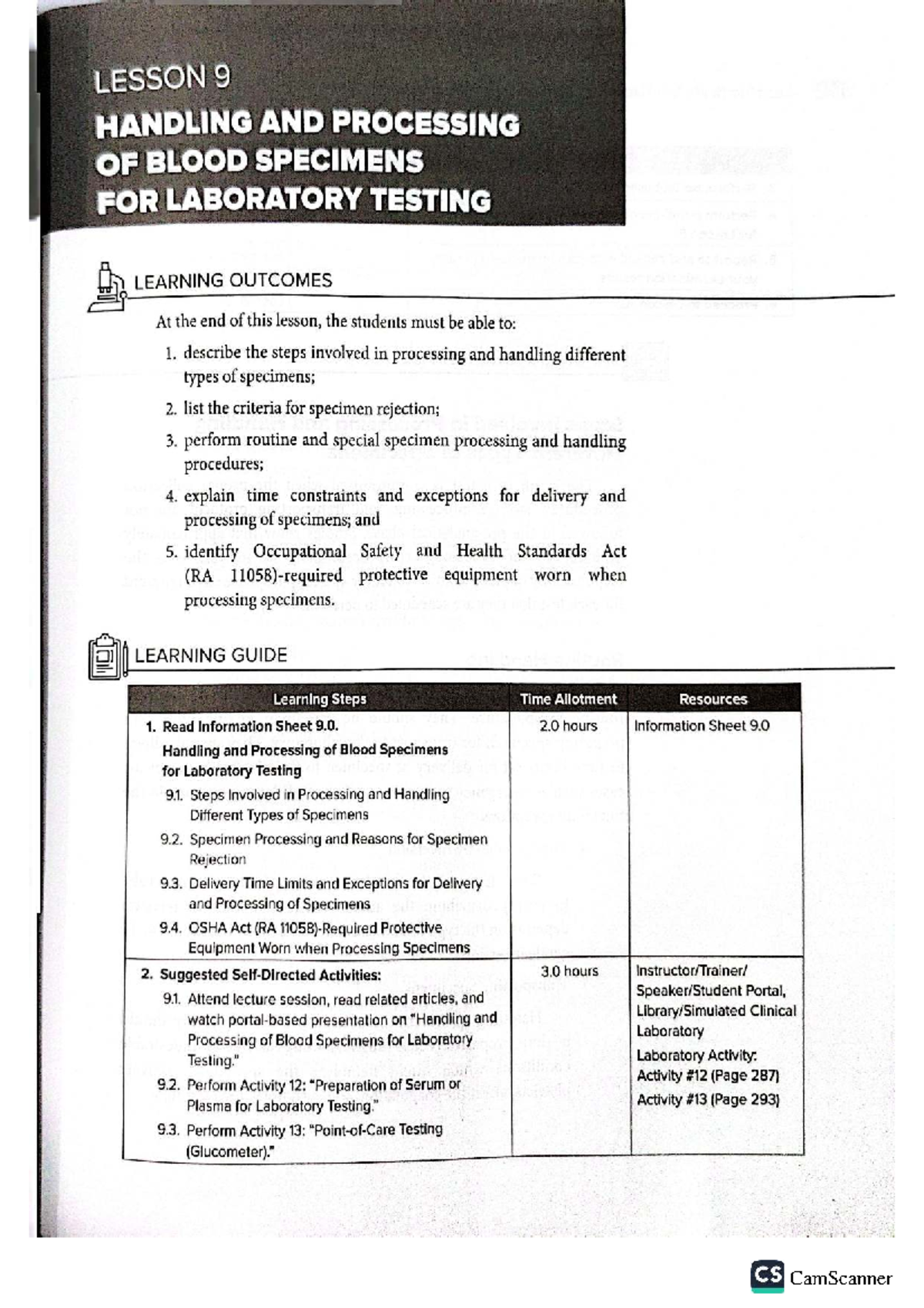 CS 112 Lesson 9: Handling and Processing Blood Specimens for Lab Tests ...