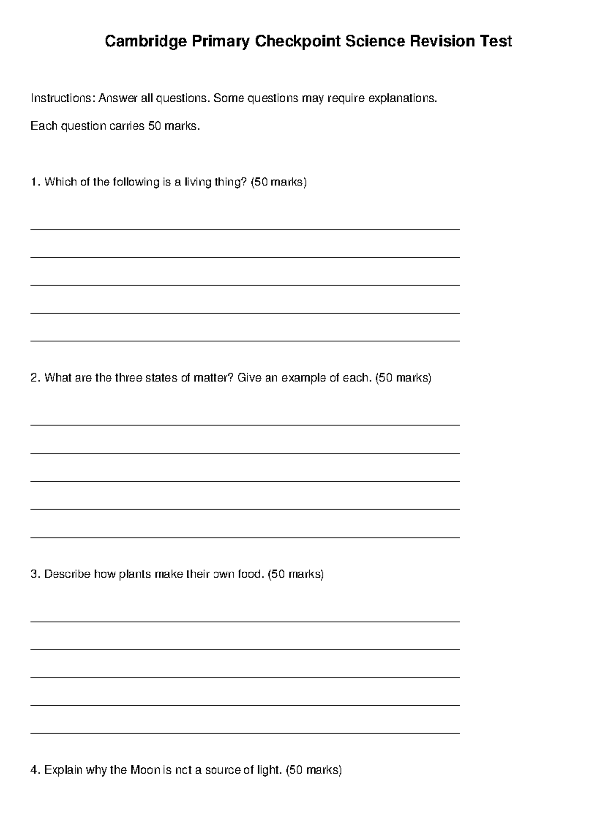 Cambridge Primary Checkpoint Science Revision Test-2 - Studocu