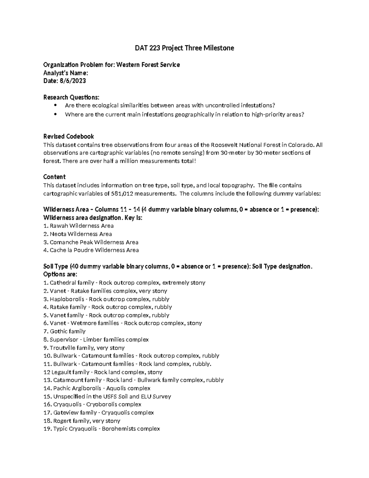 DAT 223 Project 3 Milestone: Ecological Similarities & Data Analysis ...