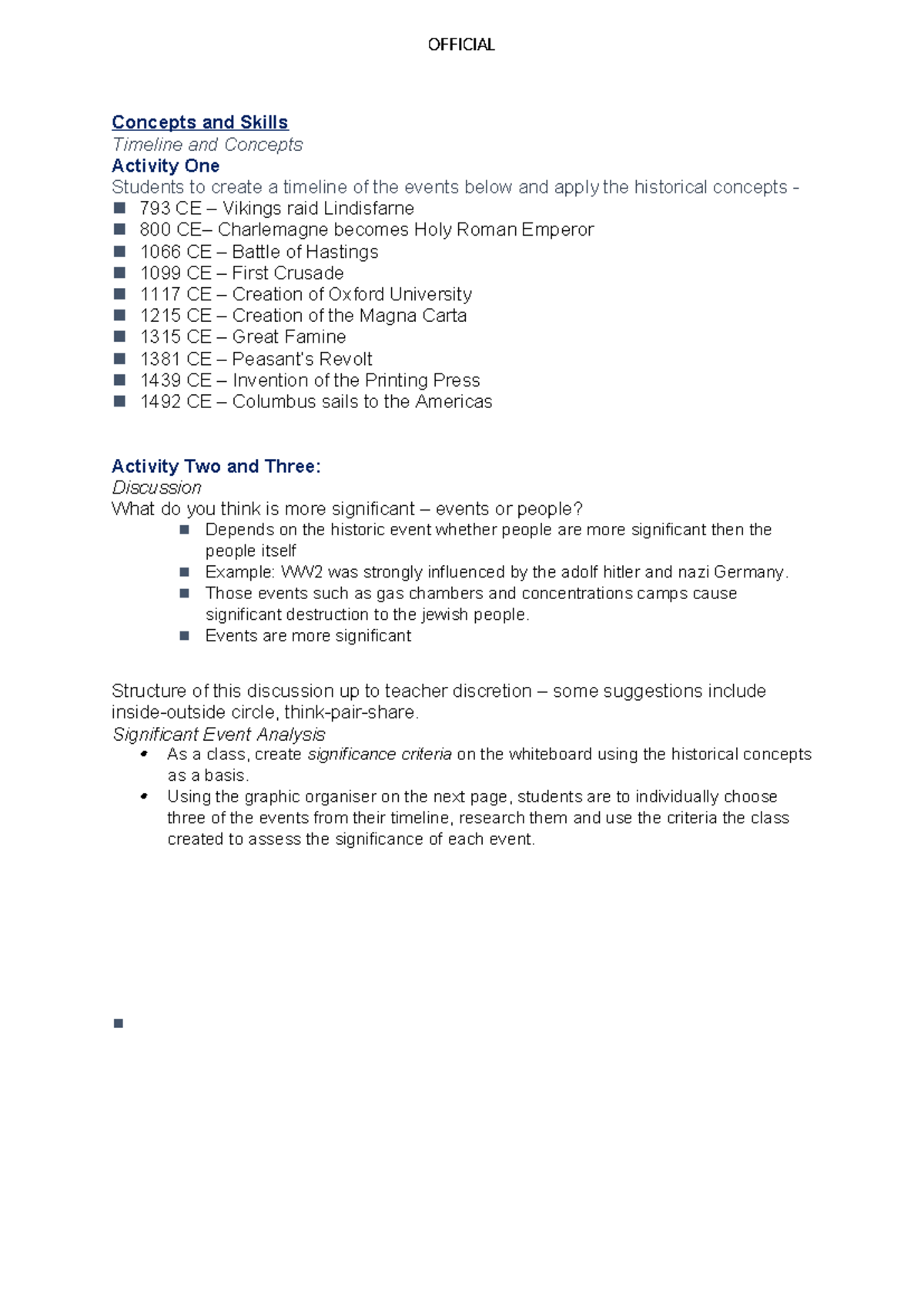 HIST 101: Concepts & Skills Timeline Activity on Historical Events ...