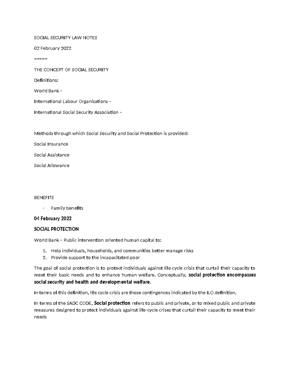 Social Security Law Final Notes for Course CODE: LAW 101 - Studocu