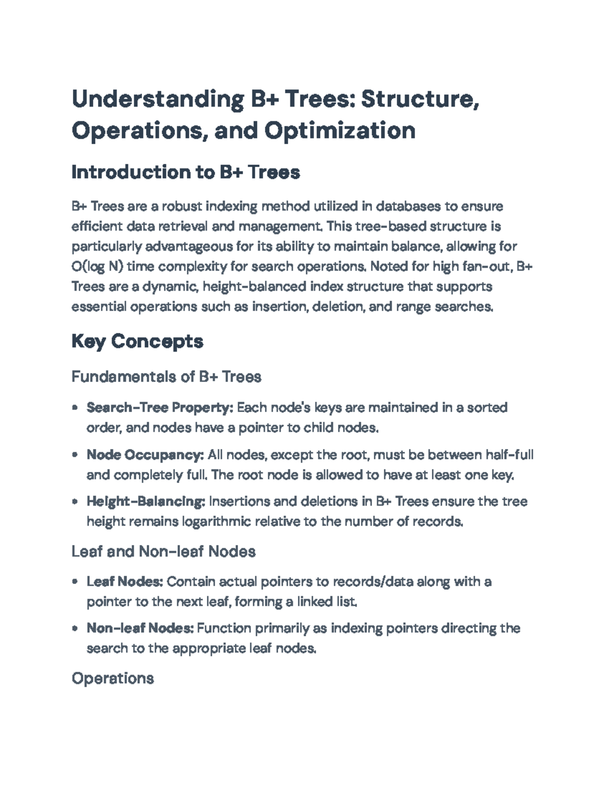 Understanding B+ Trees: Structure, Operations, and Applications - Studocu