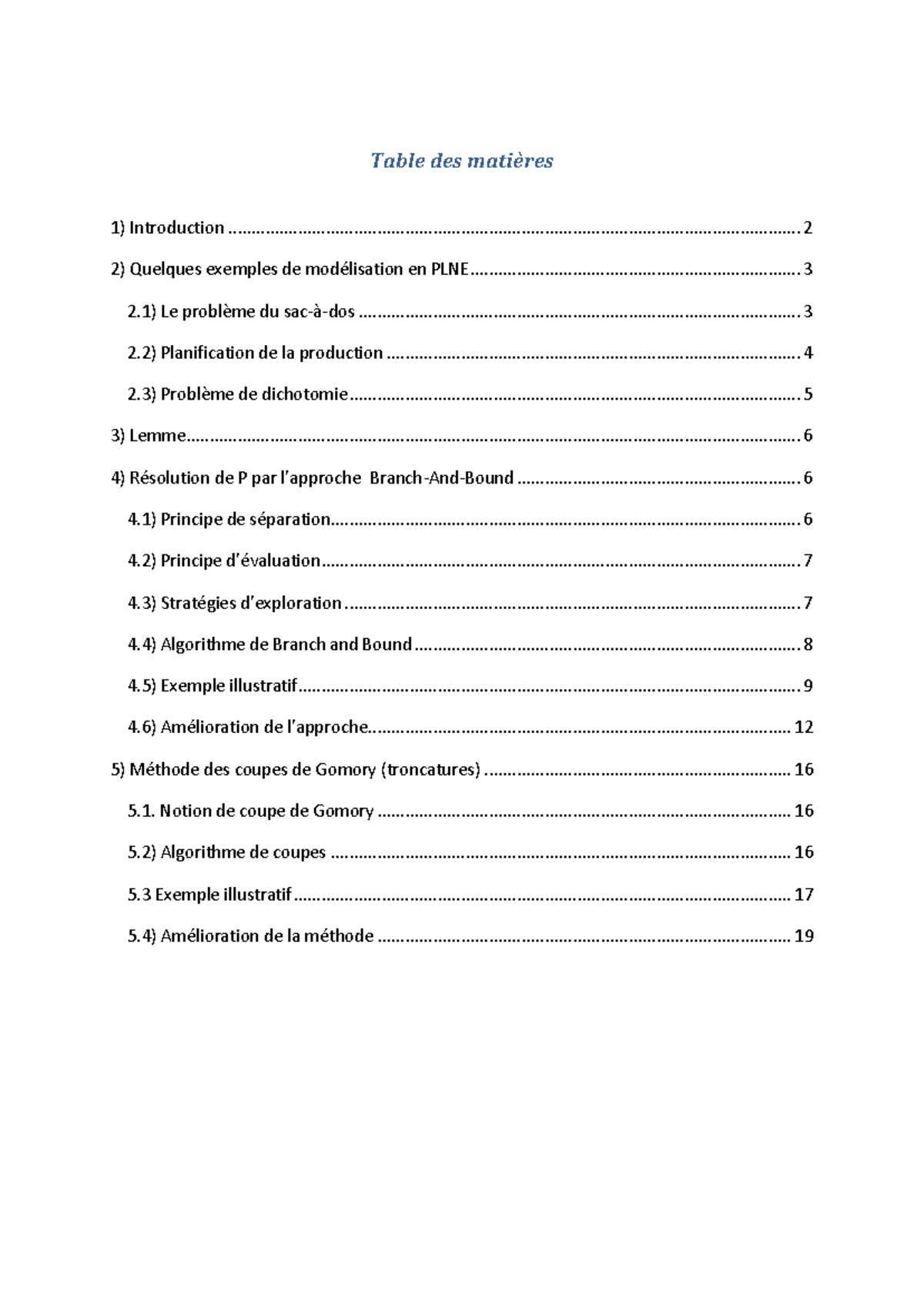 Chapitre 2 - PLNE : Techniques d'optimisation en mathématiques et informatique - Studocu
