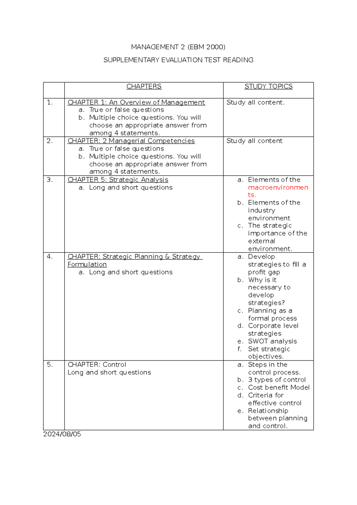 EBM 2000: Management Practice Supplementary Evaluation Test Notes - Studocu