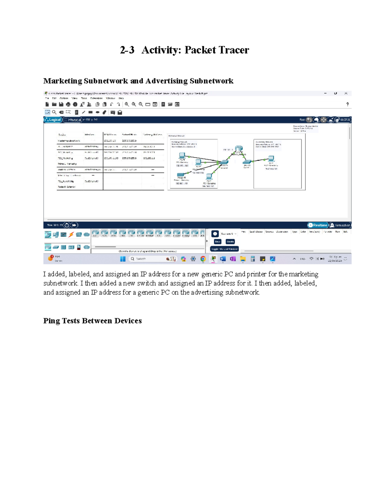 CYB 210 Module Two Packet Tracer Activity - CYB210 - 2-3 Activity: Packet Tracer Marketing - Studocu