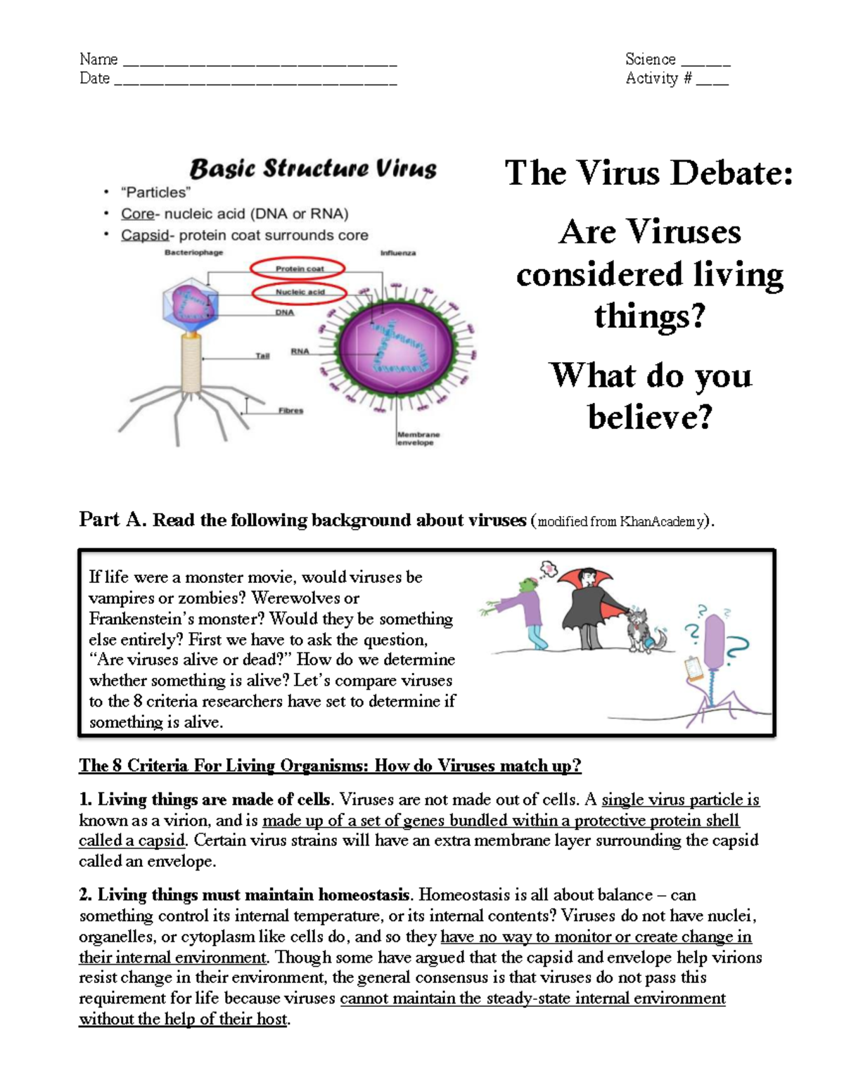2016-SCI Activity: The Virus Debate - Living or Non-Living? - Studocu