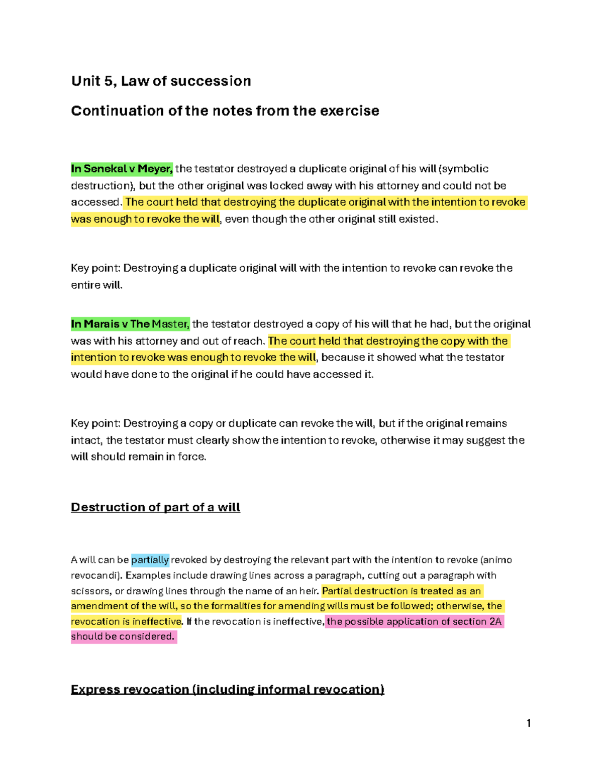 Unit 5: Law of Succession - Key Concepts and Case Summaries - Studocu