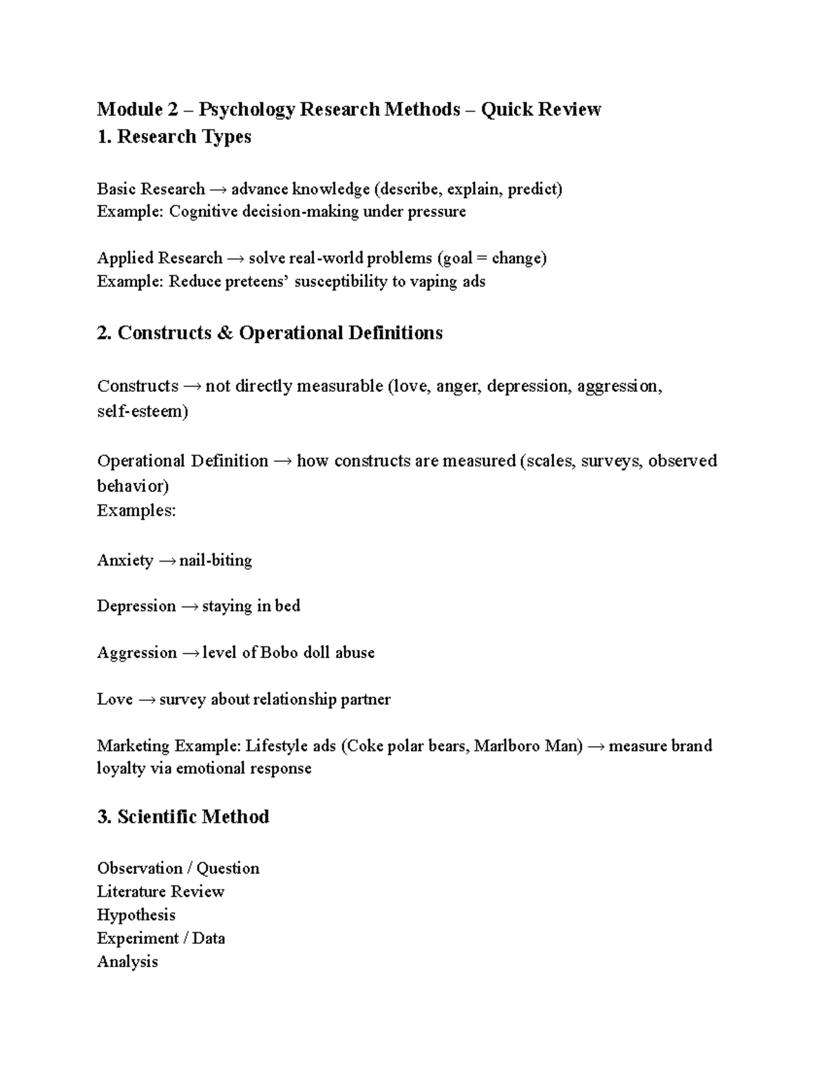 Psychology Research Methods Quick Review - Module 2 Summary - Studocu