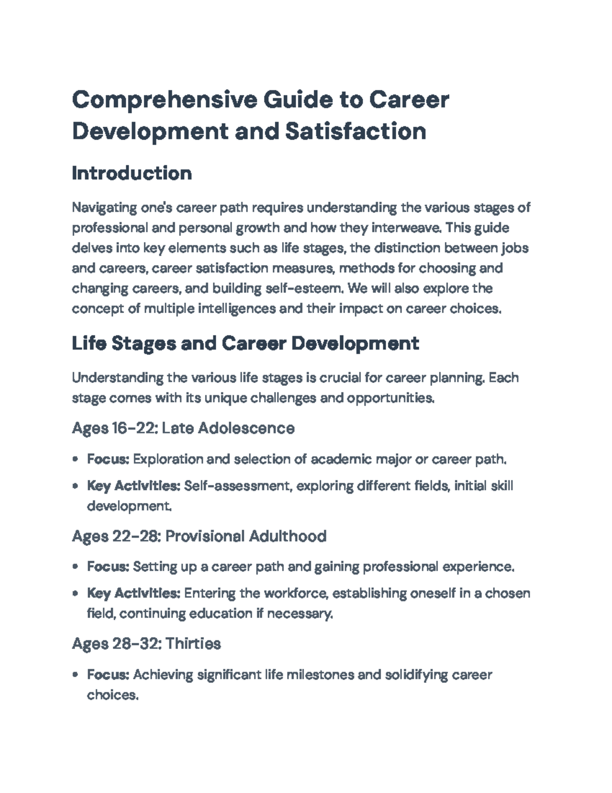Comprehensive Career Development Guide: Stages, Choices, and ...