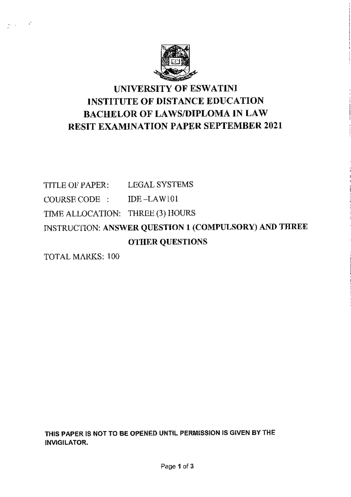 Legal systems resit examination paper IDE September 2021 - Studocu