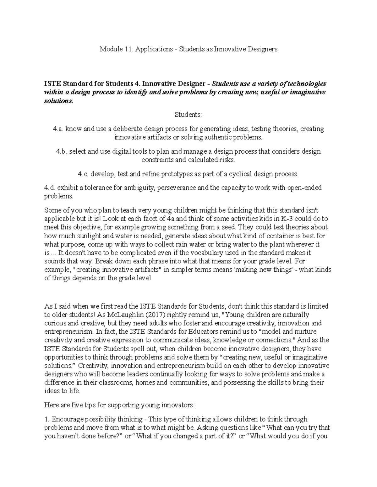 Module 11 Applications - Students as Innovative Designers - Module 11 ...