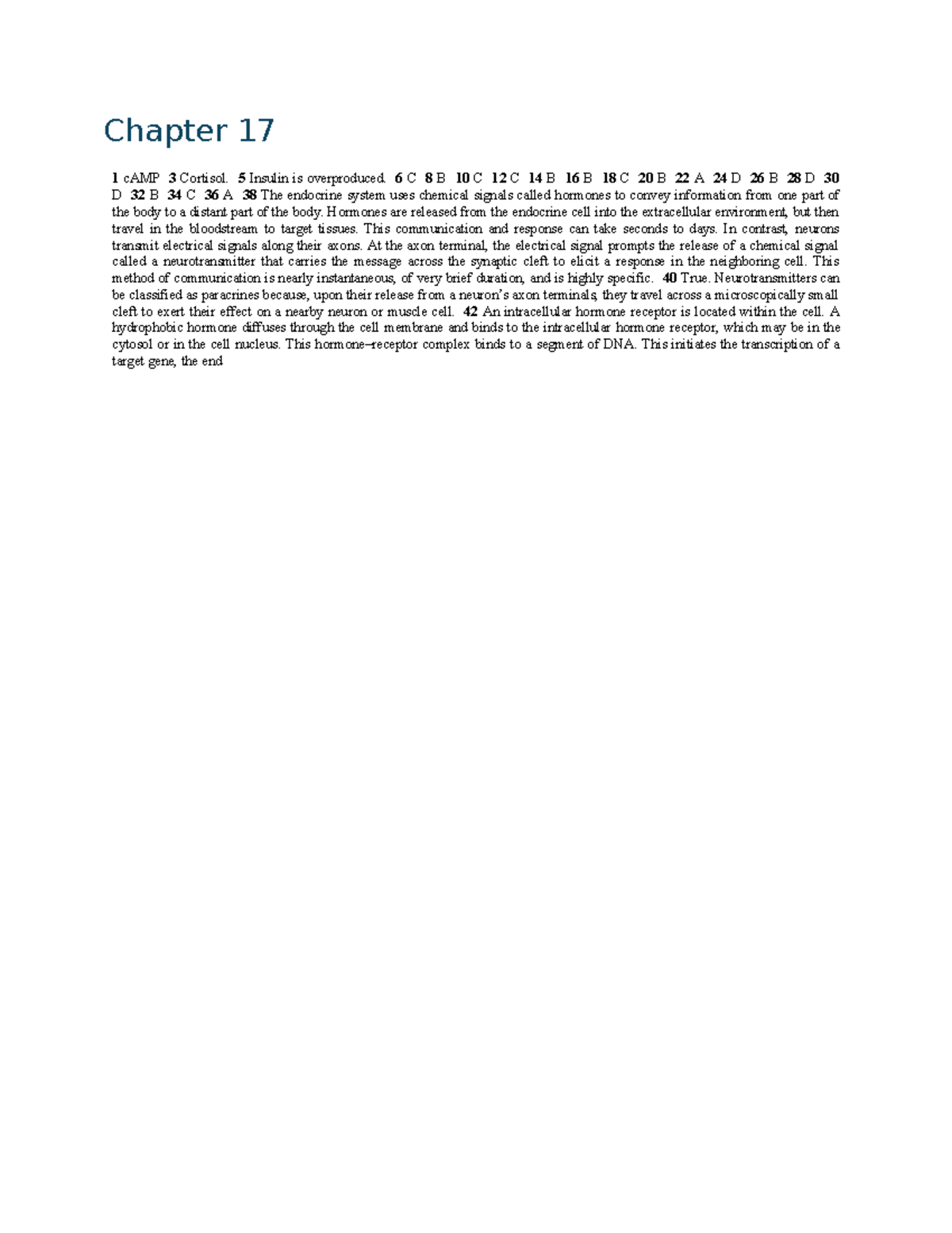 Chapter 17-19 Exam Answers: Hormones & Blood Physiology - Studocu