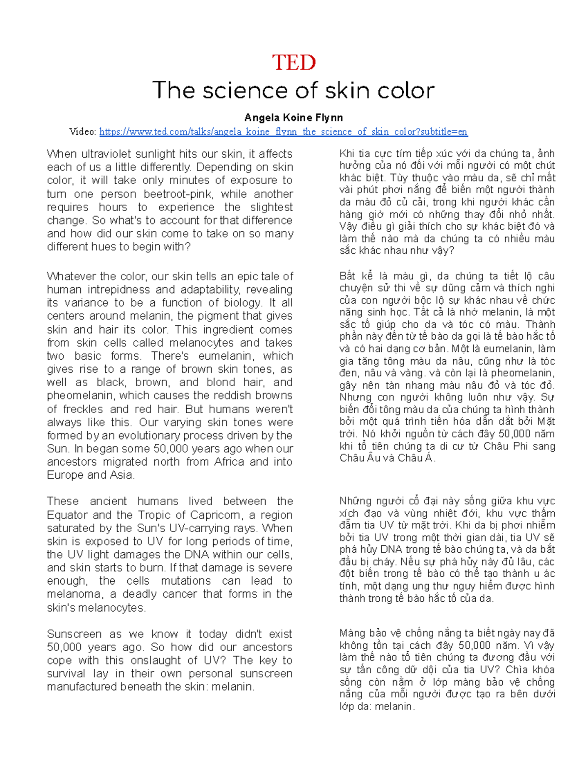 The Science of Skin Color: Evolution and Melanin Explained - Studocu