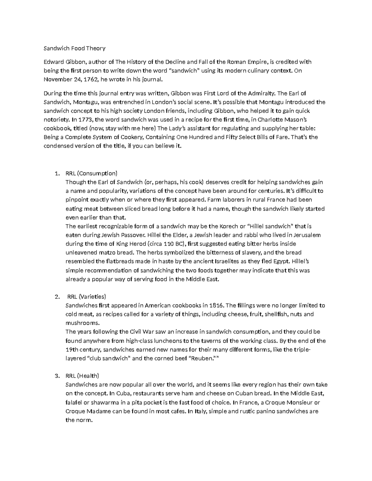 Sandwich Food Theory - A Culinary Evolution and Global Impact - Studocu