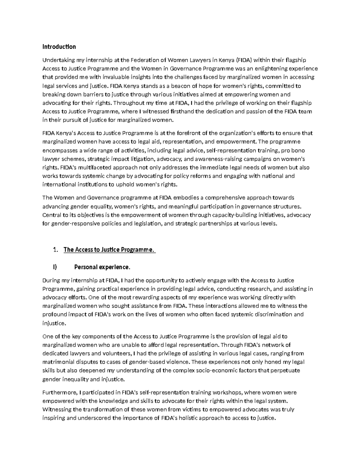 FIDA Kenya Externship Report: Access to Justice & Women in Governance ...