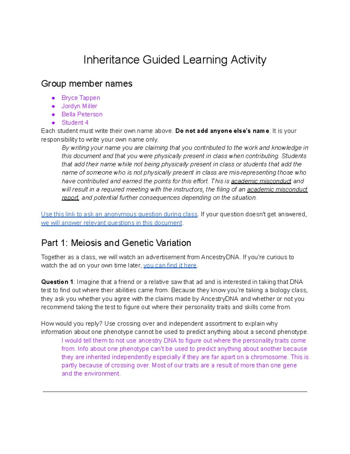 C08 Inheritance Guided Learning Activity: Meiosis & Genetics - Studocu
