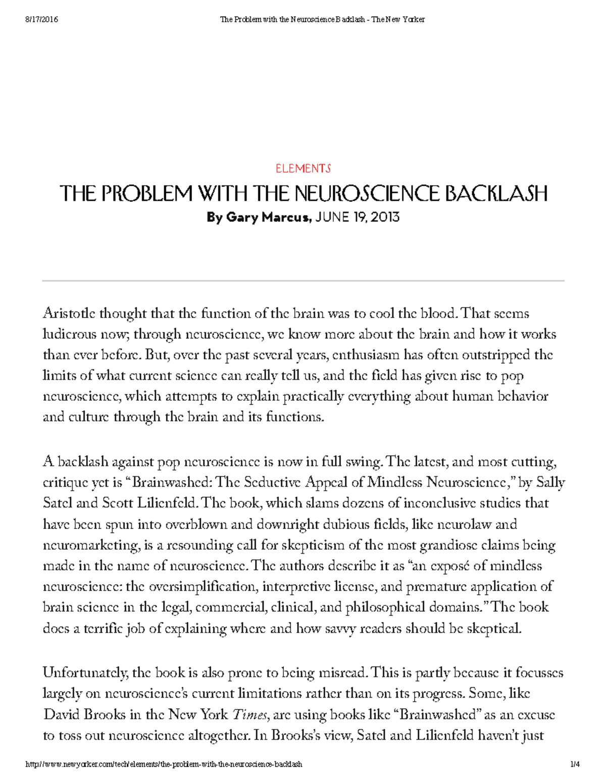 The Problem with the Neuroscience Backlash: A Critical Analysis - Studocu
