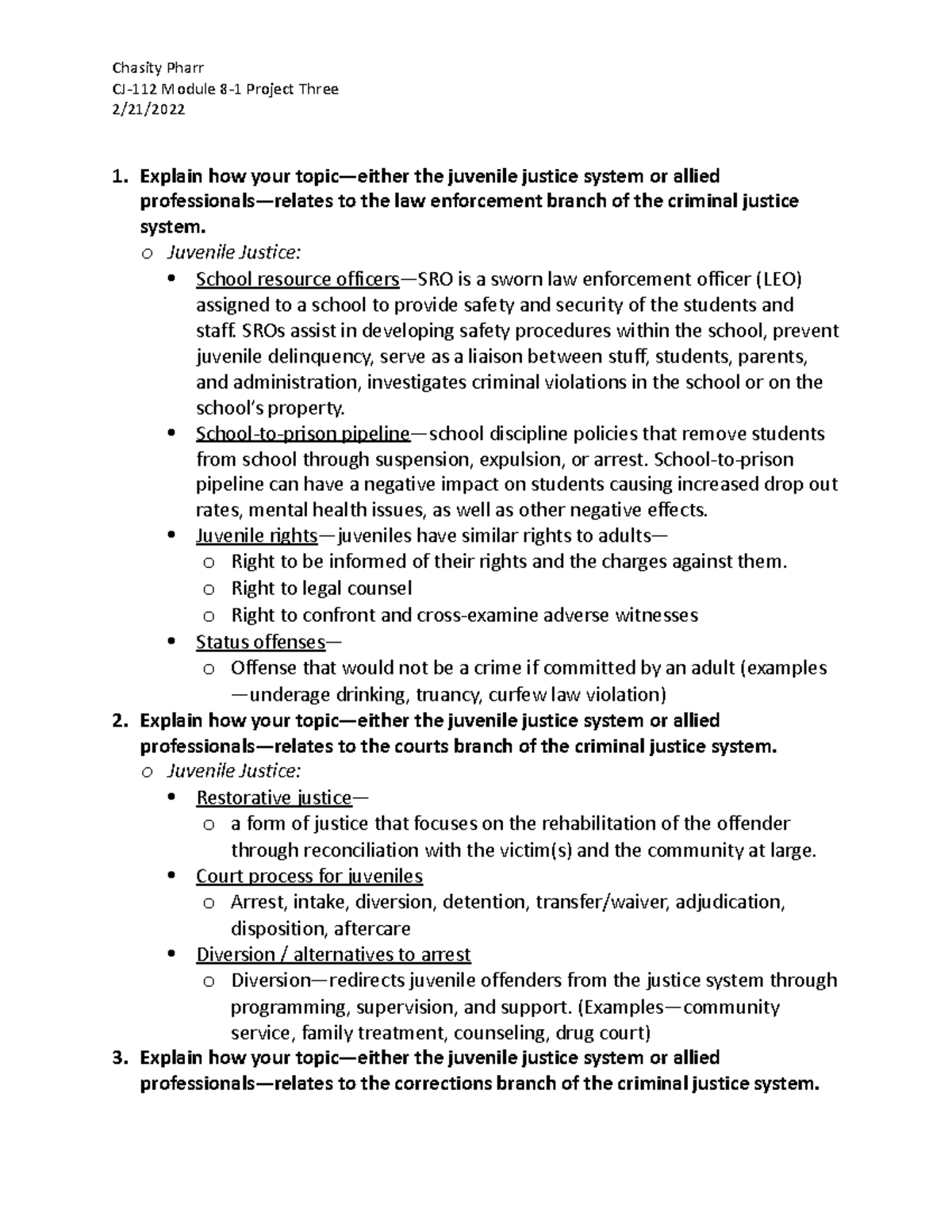 CJ-112 Module 8-1 Project Three - Chasity Pharr CJ-112 Module 8-1 ...