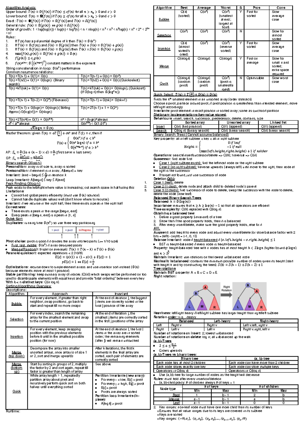 CS2040S Finals Cheatsheet: Algorithm Analysis & Complexity - Studocu