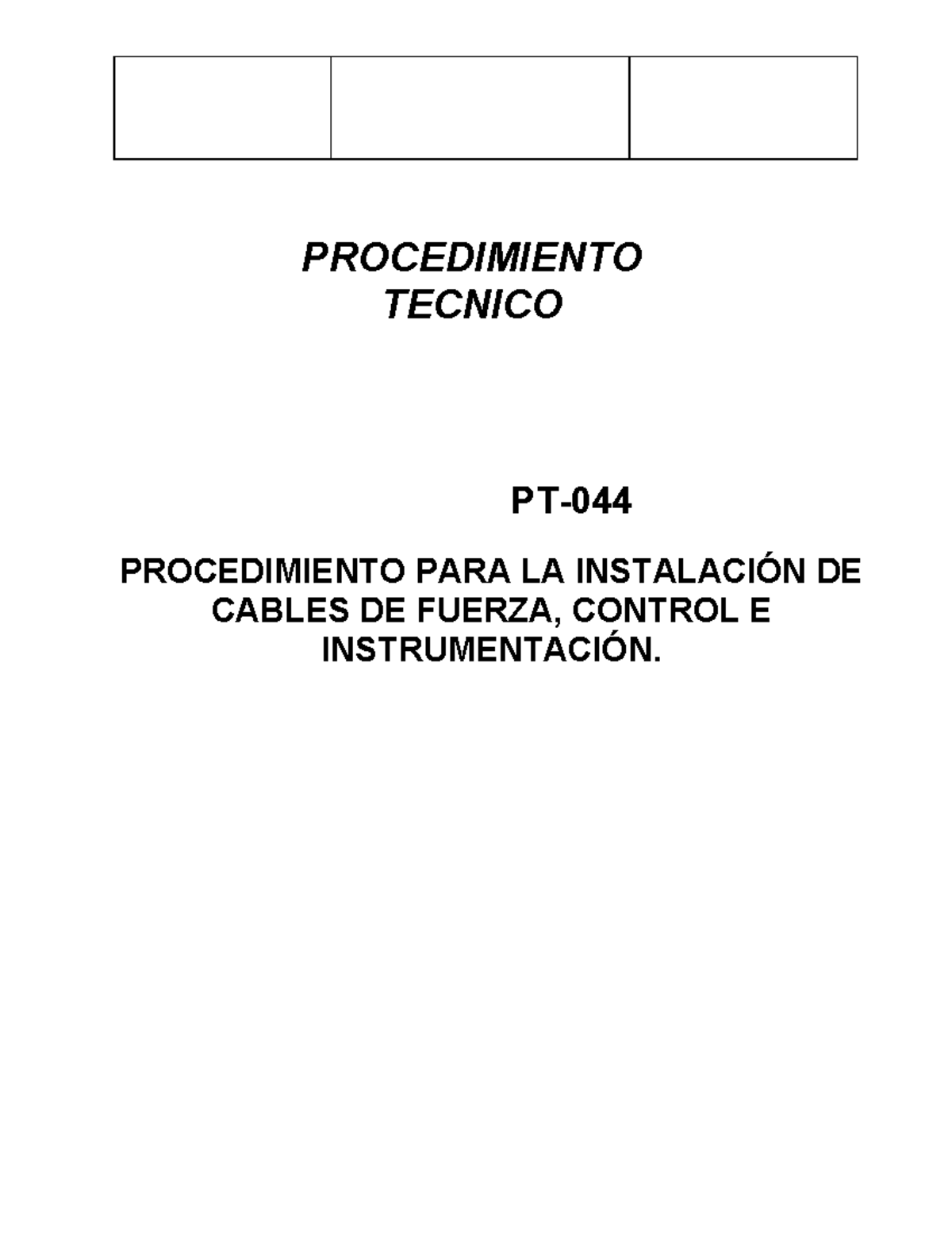 Procedimiento Técnico para la Instalación de Cables de Fuerza y Control ...