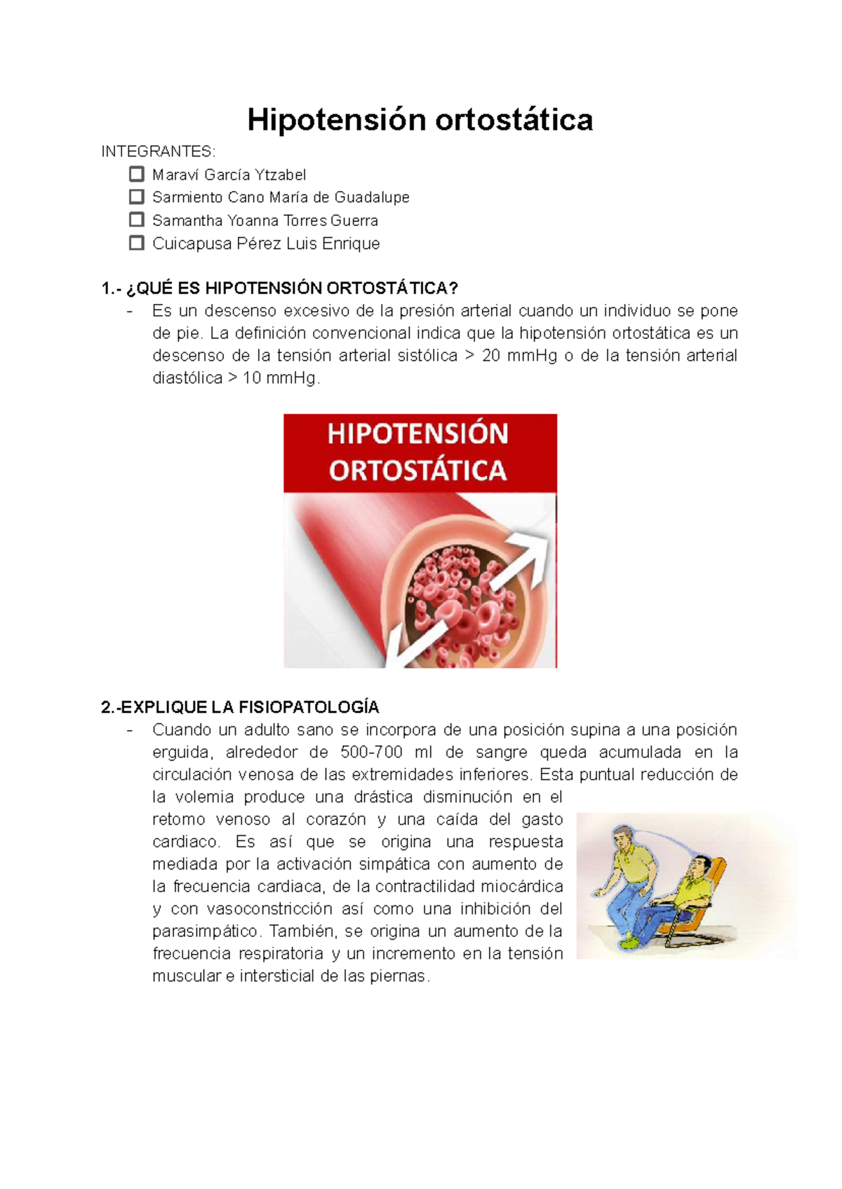 Hipotensión Ortostática: Definición, Fisiopatología y Tratamiento - Studocu