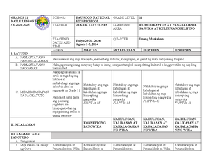 FILIPINO 10 LESSON PLAN - DETAILED LESSON PLAN (DLP) FORMAT DLP Blg.: 16 Assignatura: FILIPINO ...