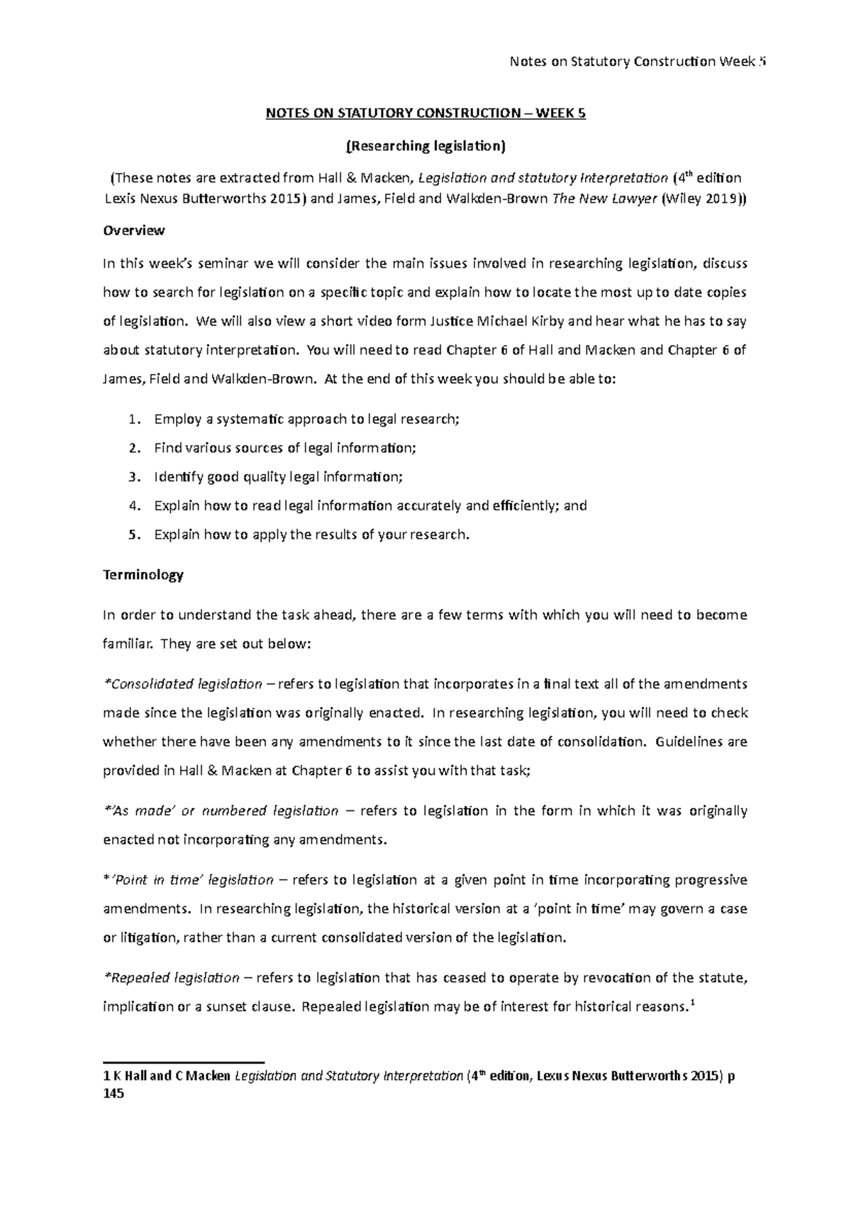 Notes ON Statutory Construction - Week 5 - 1 Notes on Statutory ...