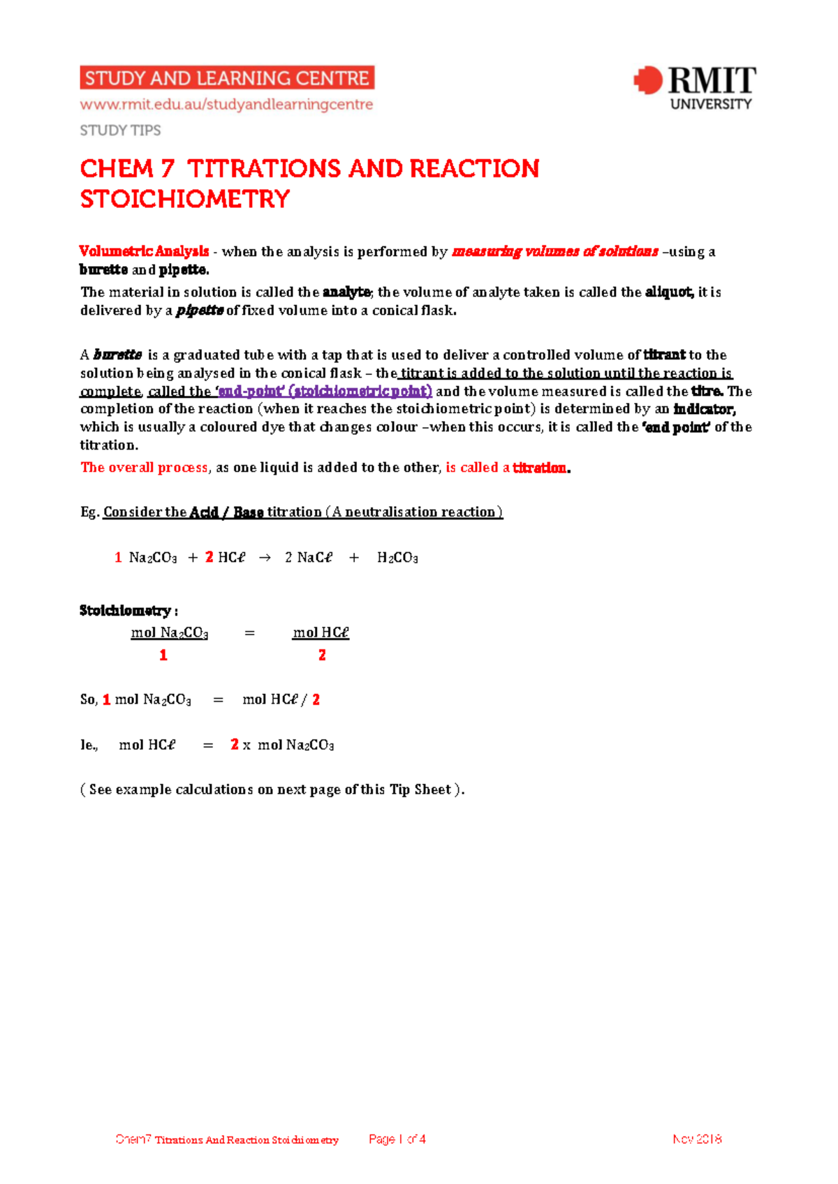 CHEM 7 Titrations: Understanding Stoichiometry and Calculations - Studocu