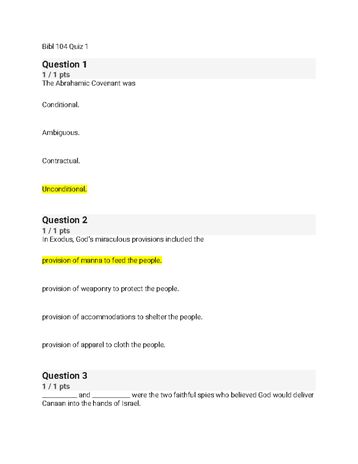 Bibl 104 Module 1 Quiz 1: Key Questions & Answers - Studocu