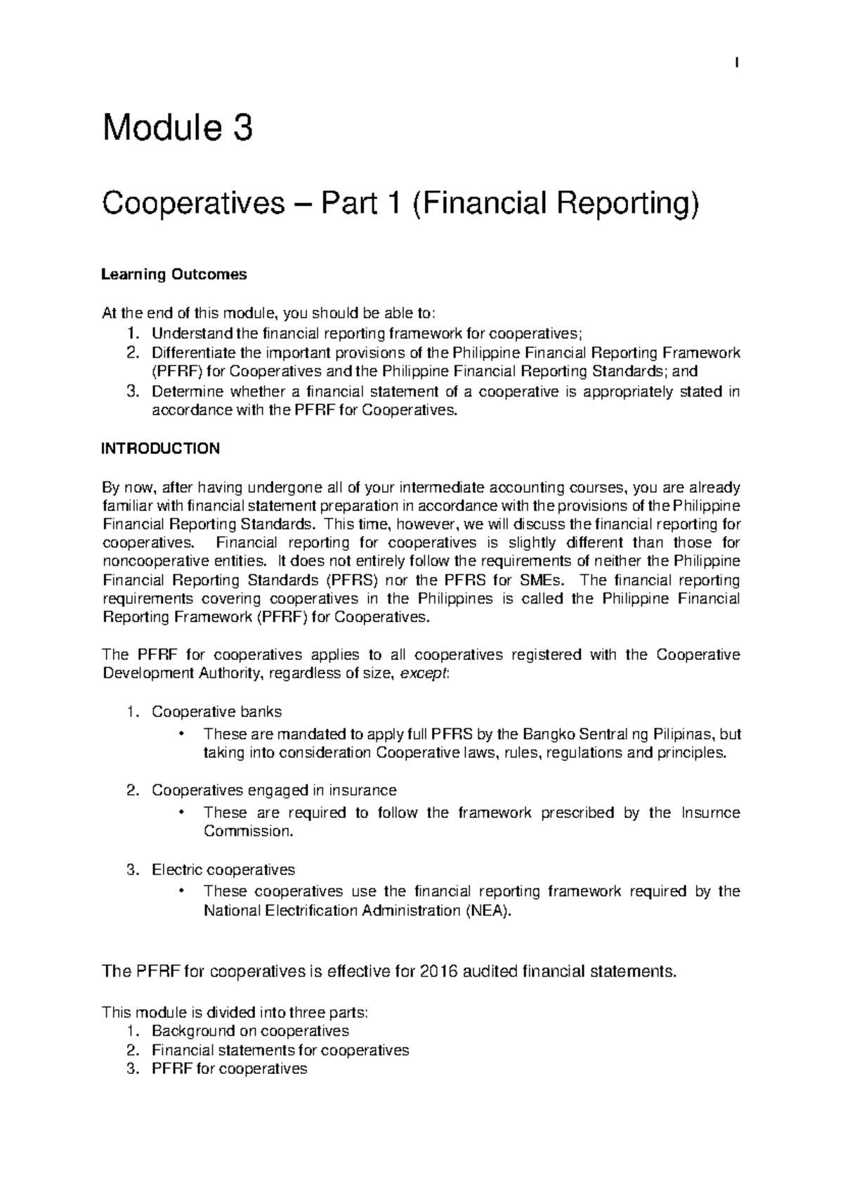 Module 3 (Part 1) - Cooperatives (Financial Reporting) - Module 3 ...