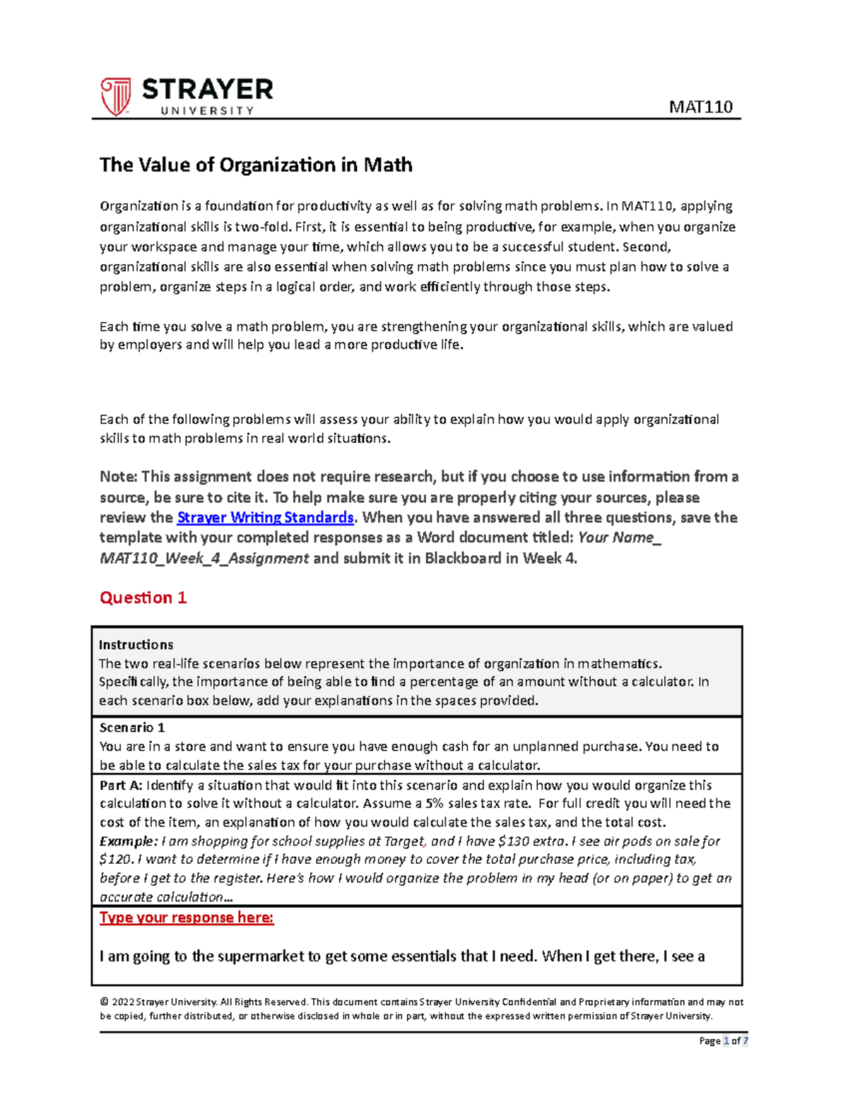 MAT110 Week 4 Assignment: Importance of Organization in Math Solutions ...