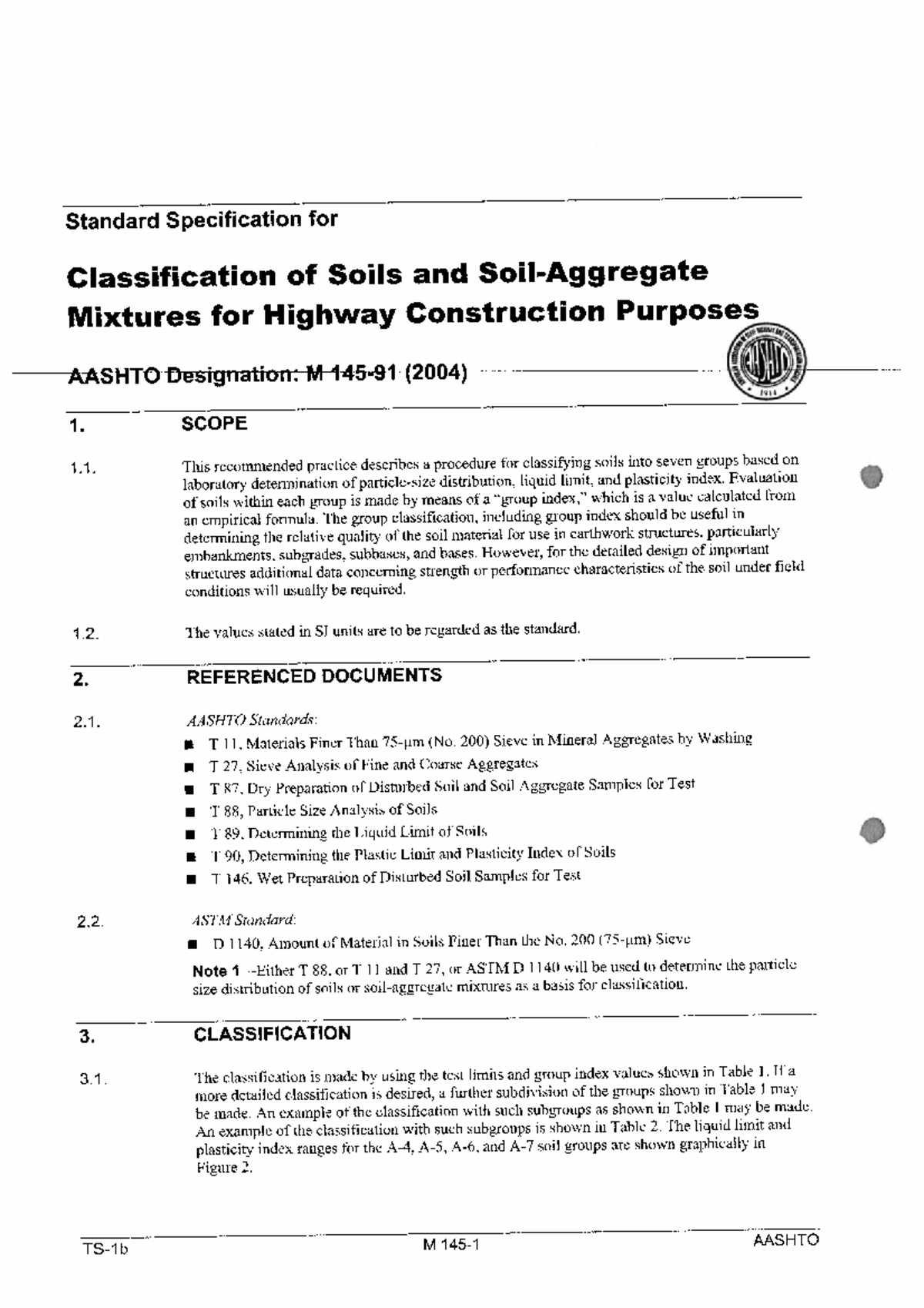 AASHTO M145 - Soil Classification for Highway Construction - Studocu