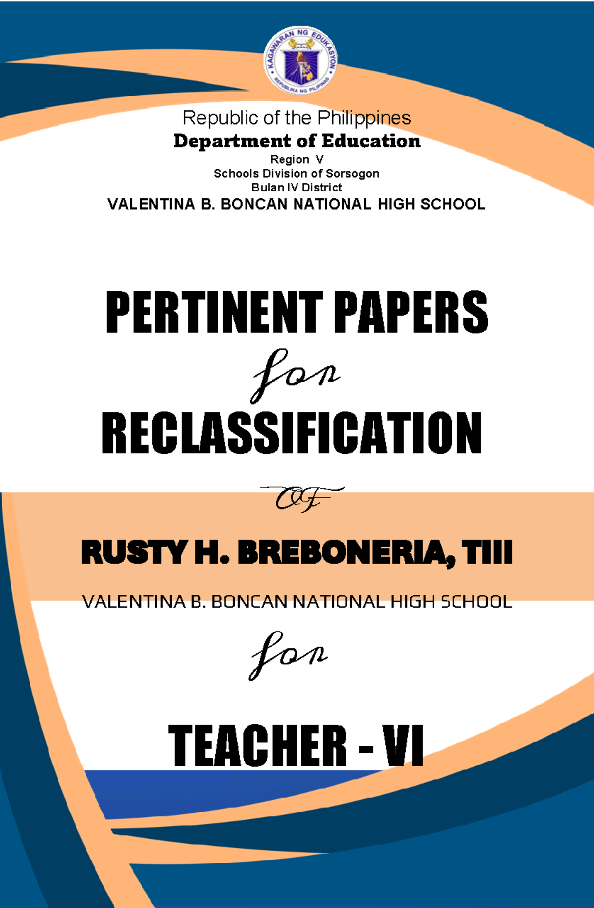 Reclassification Documents for Teacher VI - ECP Cover 2025 - Studocu