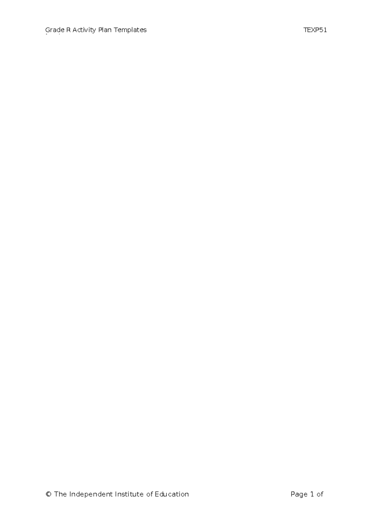 Grade R Teacher-Guided Activity Plan Template for TMEM5112 - Studocu