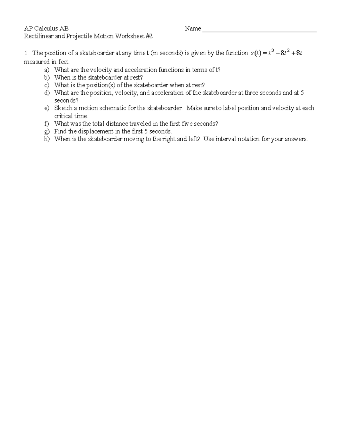 Calculus Ab Worksheet 2 On Particle Motion What AP Calculus Students