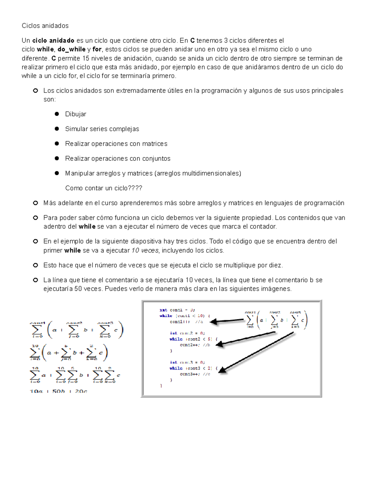 CICLOS ANIDADOS EN C: Funcionamiento y Ejemplos Prácticos - Studocu