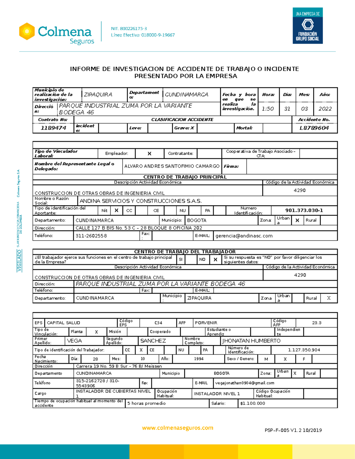 Formulario De Informe De Accidente De Empleado Download Instrucciones
