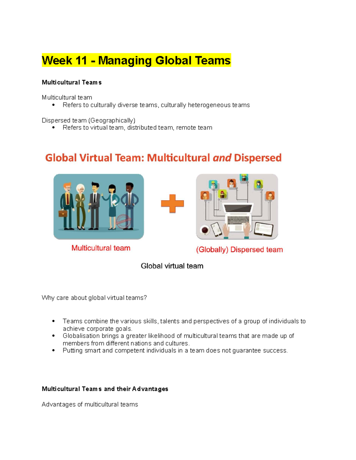 IBUS1102 Week 11 Lecture: Managing Multicultural Global Teams - Studocu