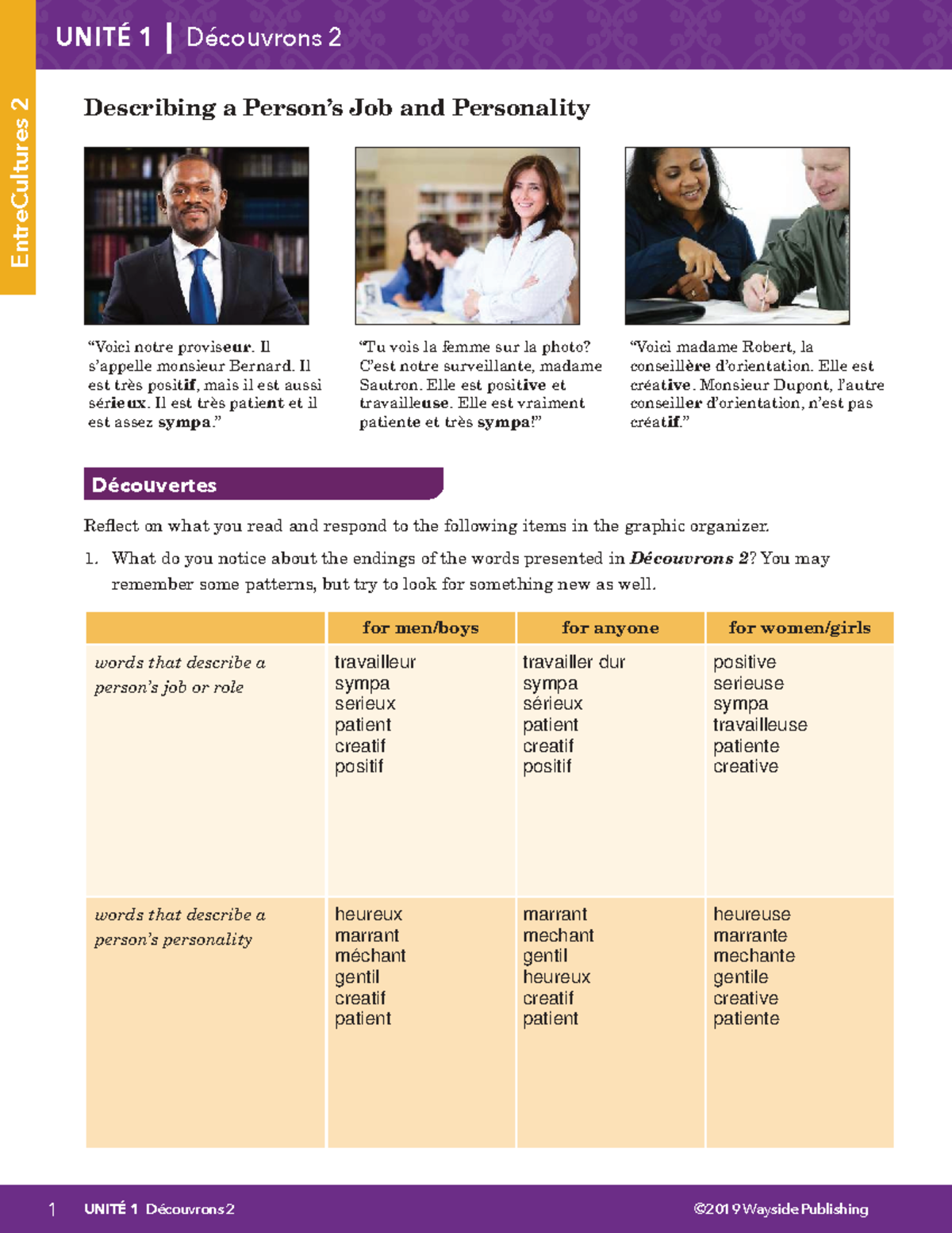 ECF L2 U1 D2 1 - French Homework: Describing Jobs & Personalities - Studocu