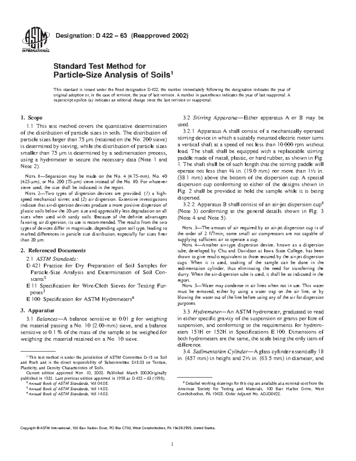 ASTM D422-63 Standard Test Method for Particle-Size Analysis of Soils ...