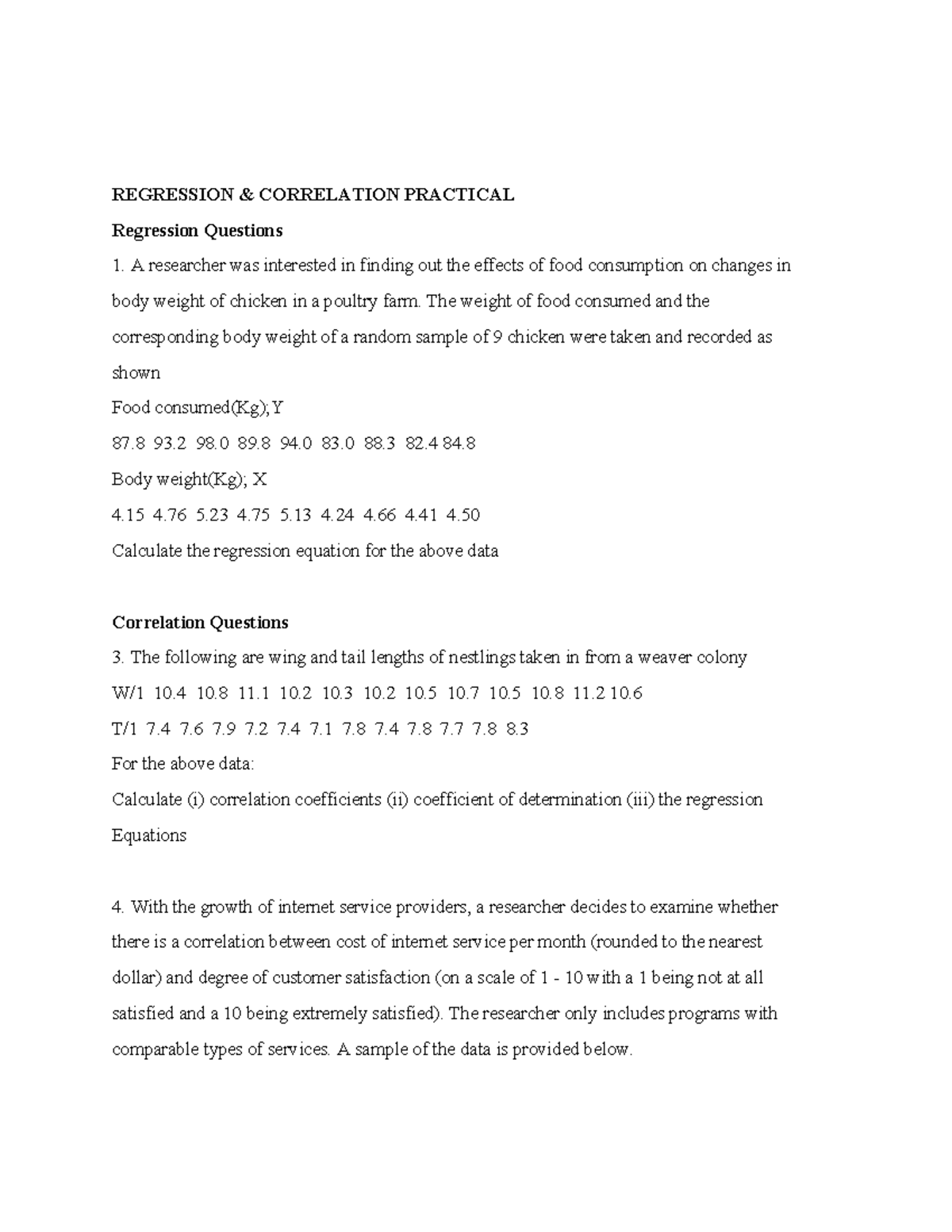 Practical 4: Regression & Correlation Analysis Questions - Studocu