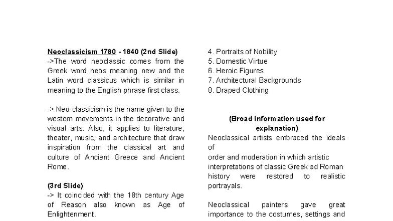 Neoclassicism: An Overview of Art, Music, and Culture (1780-1840) - Studocu