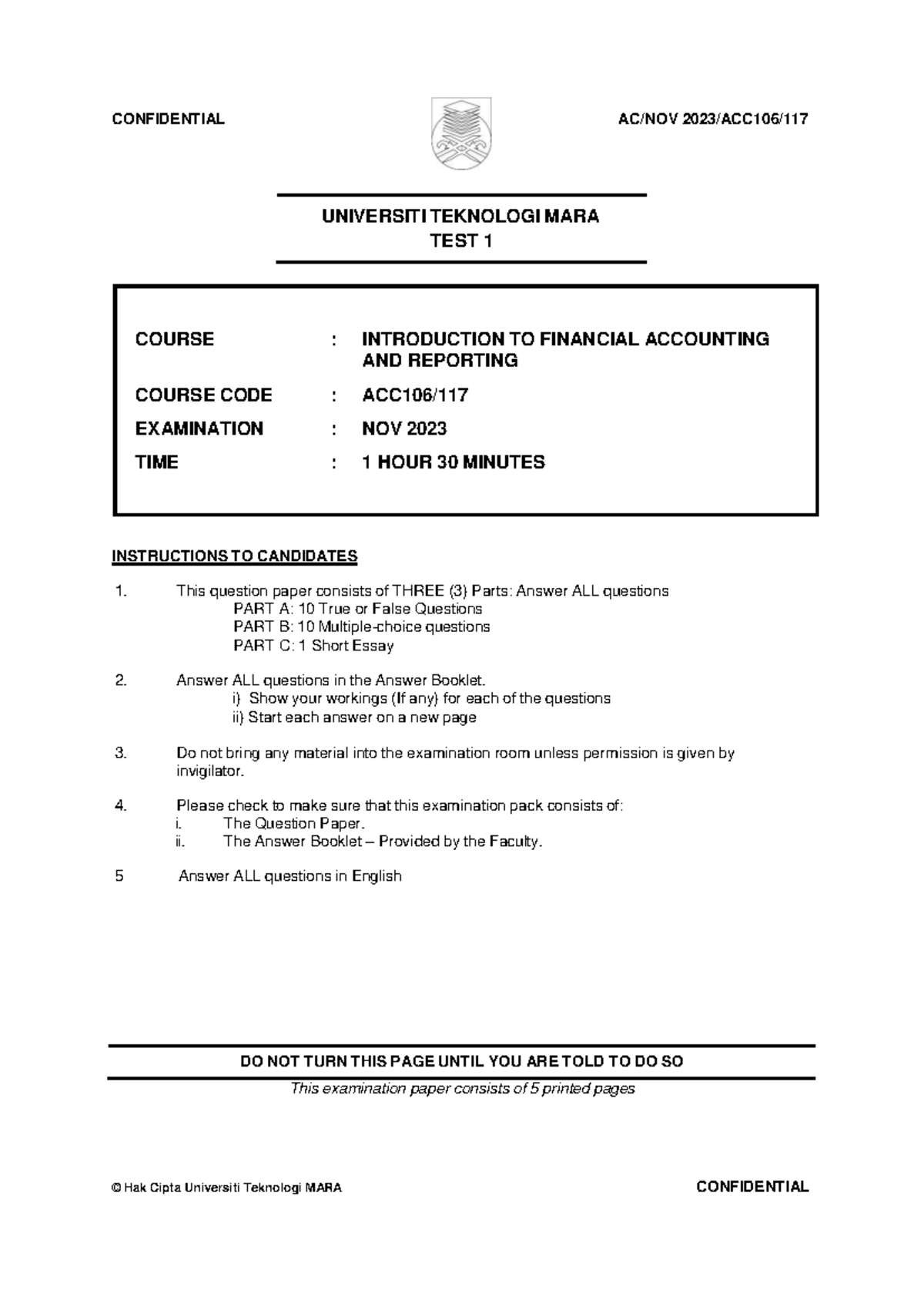 TEST 1 SET 2 Q: INTRODUCTION TO FINANCIAL ACCOUNTING & REPORTING - NOV ...
