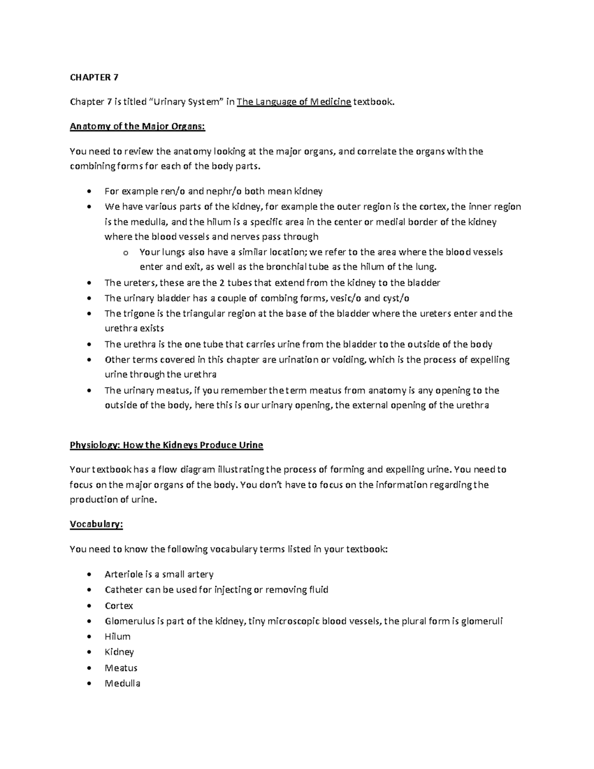 Chapter 7 Anatomy & Physiology of the Urinary System Notes - Studocu