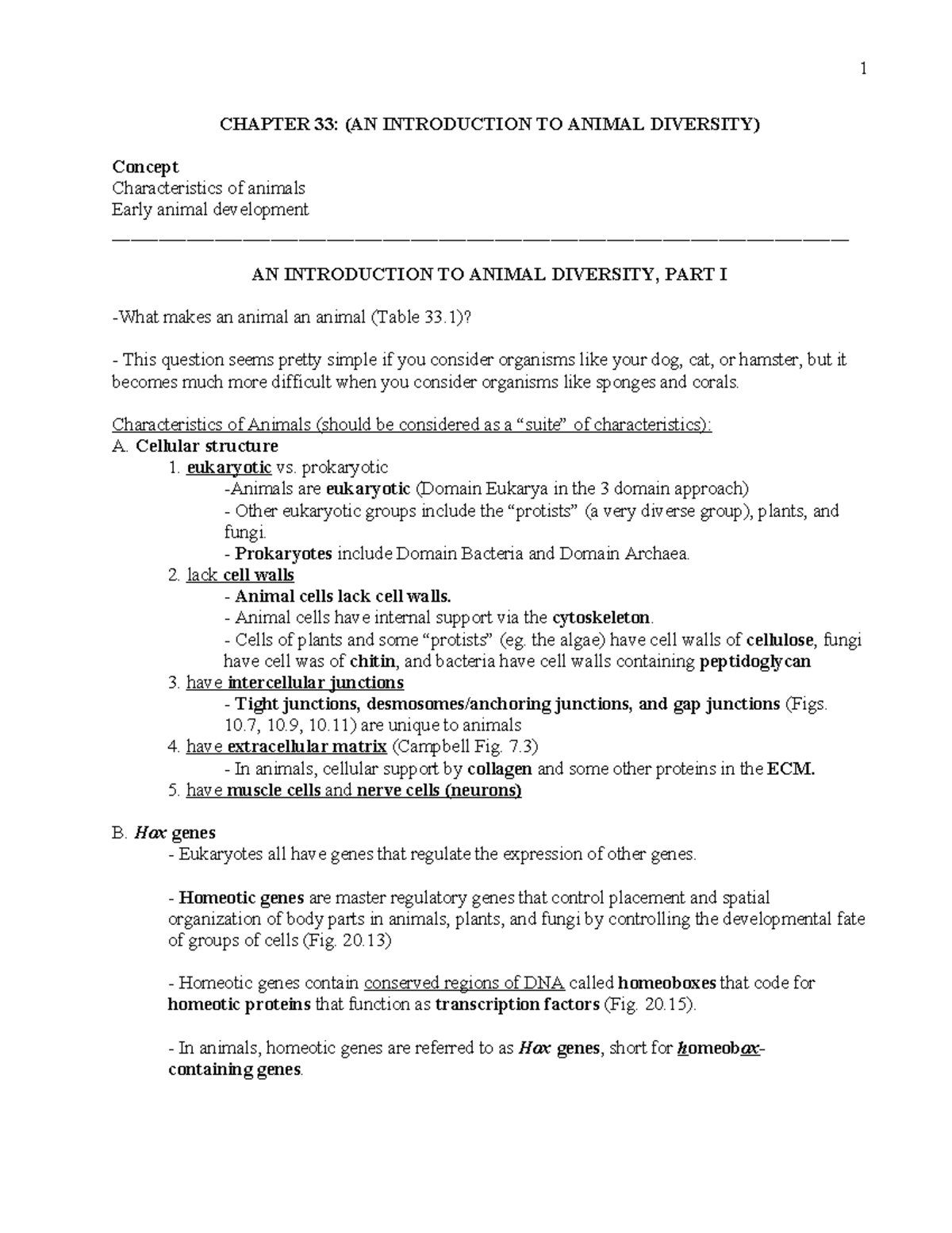 Topic 1 Intro to Animal Diversity Part 1 Notes - CHAPTER 33: (AN ...