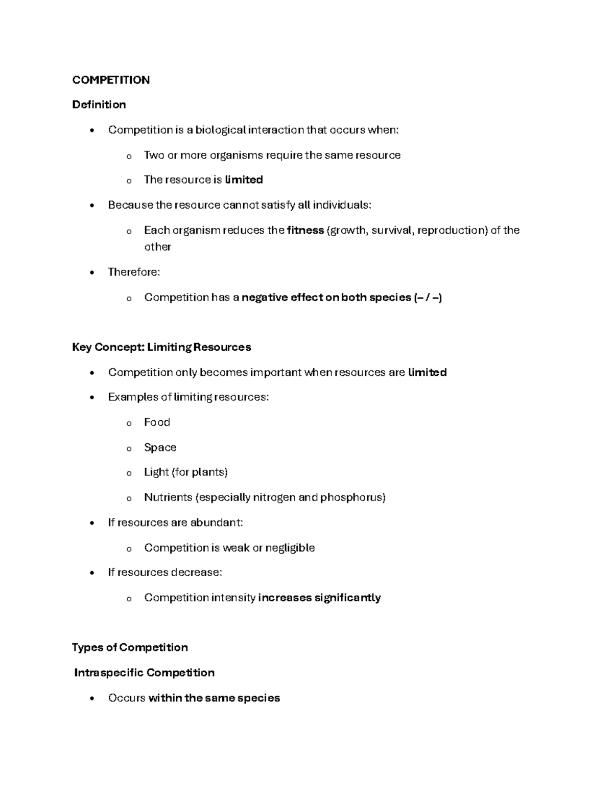 Final Notes on Ecology (BIO 101) - Competition, Predation, and ...