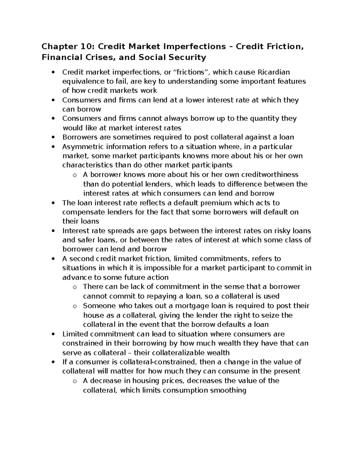 Econ 101 - Chapter 10: Credit Market Imperfections and Social Security - Studocu