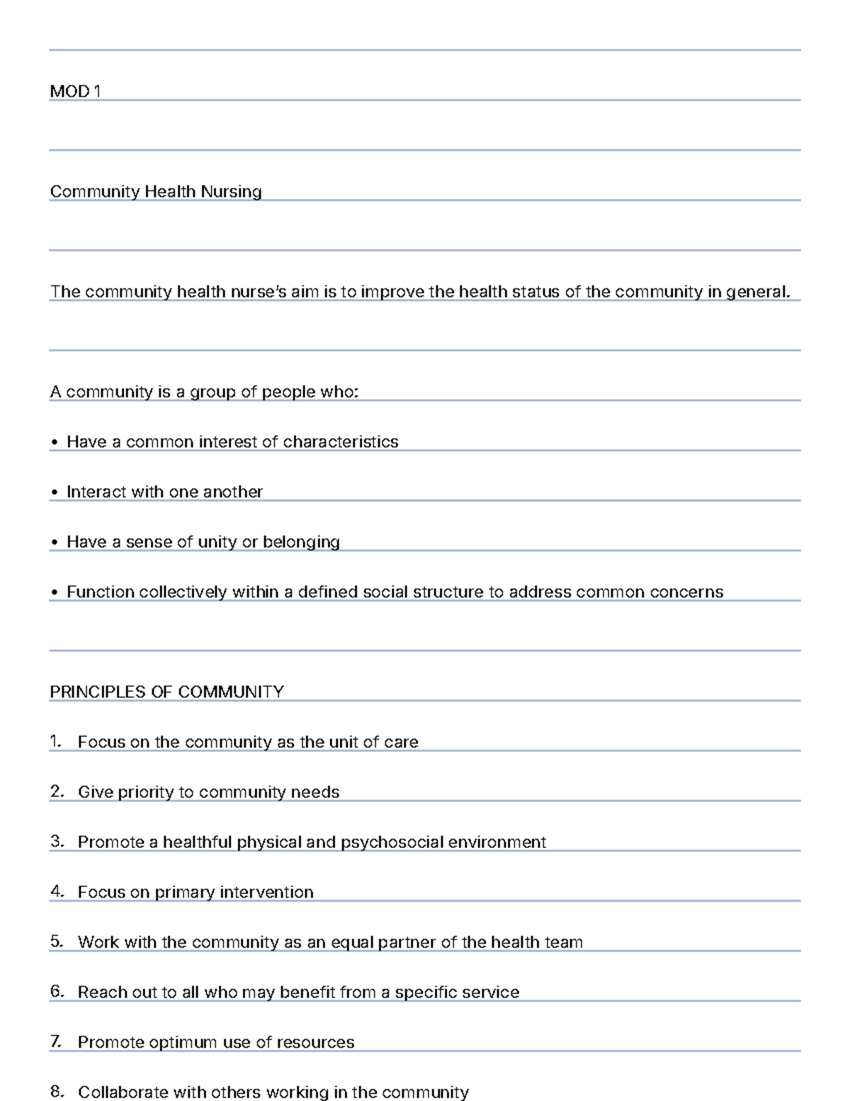 CHN 2 Lecture P1 - Community Health Nursing Overview and Principles ...
