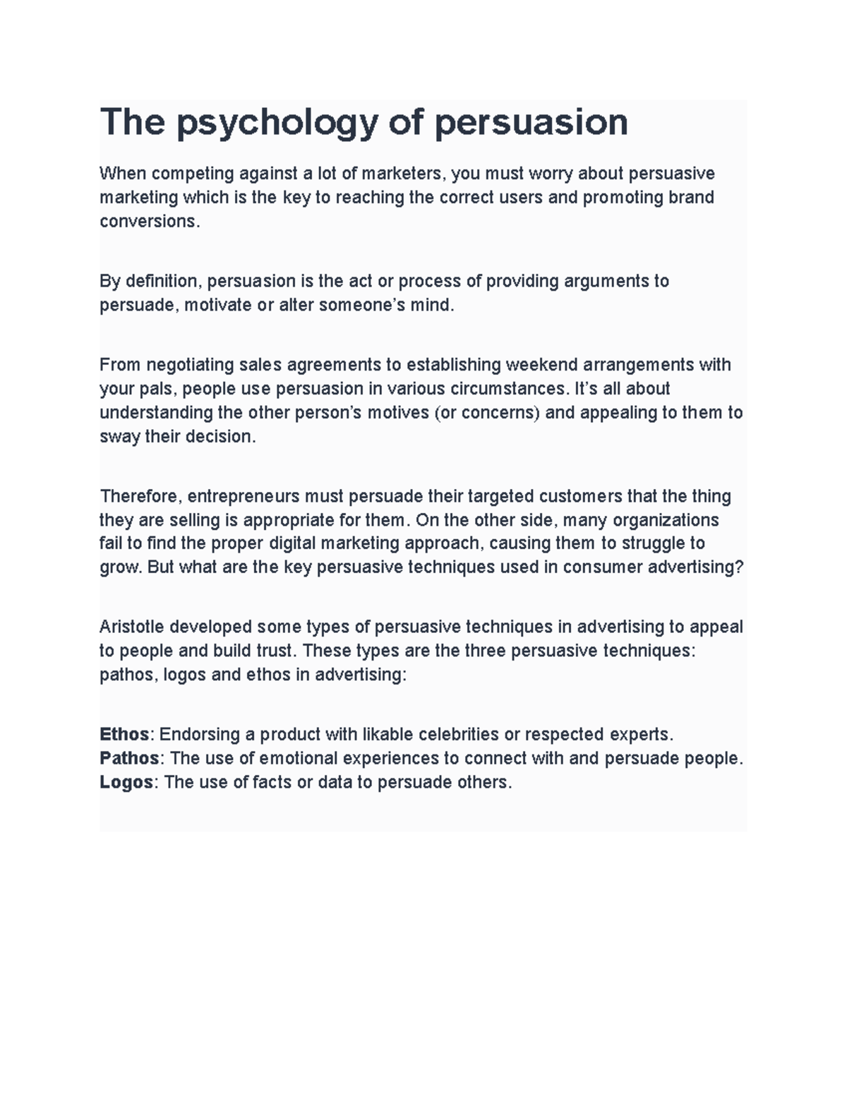 Persuasive Advertising Techniques: Ethos, Pathos, Logos Explained - Studocu